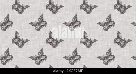 Farmhouse gray butterfly seamless border. Rustic French wildlife for ...