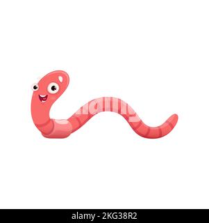 Cute pink worm crawling and smiling, cheerful earthworm with funny face ...