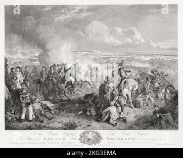 19th-century illustration of the battle of Waterloo, fought on 18 June ...