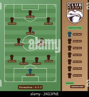 Football players lineups, formation 3-4-3. Soccer half stadium Stock ...