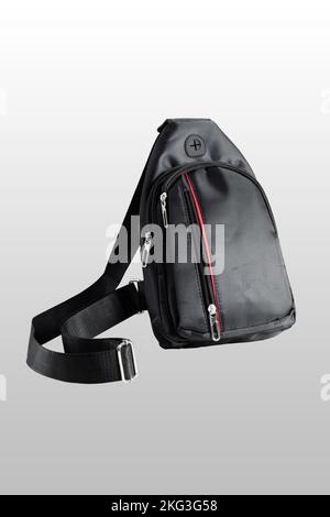Shoulder bag men's triangular. Close-up. Isolated on light gray ...