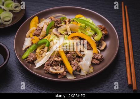 Keto Beef Stir Fry with Green Vegetables including broccoli and ...