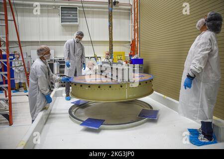 LOFTID Spacecraft Stack Lift and Mate to GTV. Technicians assist as a ...