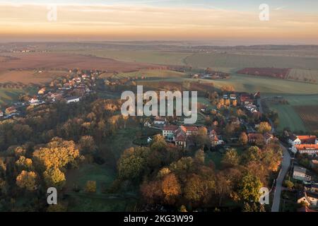 Aerial view over village Proschwitz north of town Meissen, Proschwitz ...