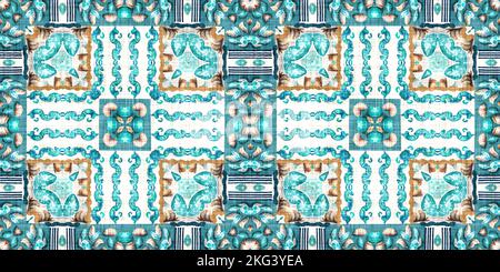 Teal beach house border in coastal style patchwork pattern. Modern ...