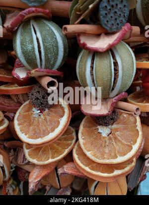 Christmas decoration made of fragrant dried strung fruits Stock Photo ...