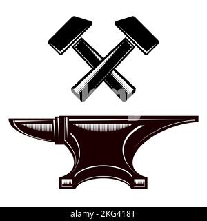 Anvil and Hammer Icons Isolated on White Background. Industrial Logo ...