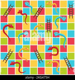 Snake and ladders game. Level grid board with cute color snakes for ...