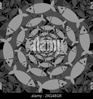 School of fish circular pattern seamless. Fishes swarm circle ...