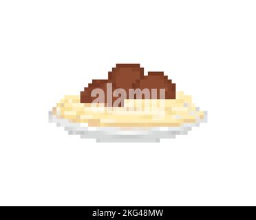 Meatball with pasta pixel art. 8 bit ball of meat. pixelated food ...