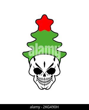 Skull in Christmas tree hat. Scary illustration of Christmas and New ...