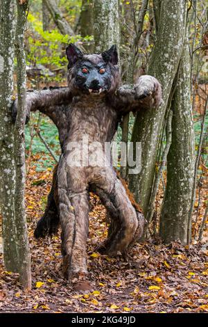 Scary werewolf puppet in forest / woodland, human with the ability to ...
