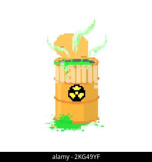 Chemical waste barrel pixel art. 8 bit Toxic refuse keg. pixelated ...