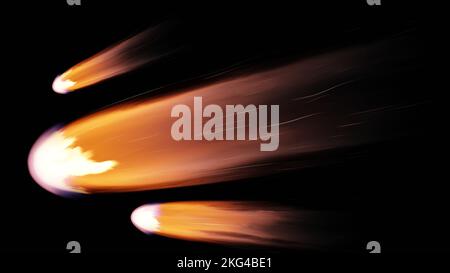 Fall comet from space, fiery tail falling meteorite. Entry of an asteroid comet into the Earth ...