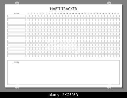 Habits tracker printable template. Blank notebook page horizontal A4 ...