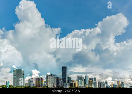 A scenic display of Miami skyline with its skyscrapers against the blue ...