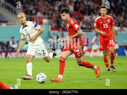 United States' Sergino Dest, left, vies for the ball with Australia's ...