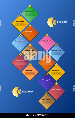 Blue modular geometric roadmap with colorful rhombuses. Timeline ...