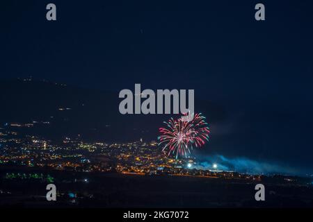 Fireworks Numana, night cityscape, Marche, Italy, Europe Stock Photo ...