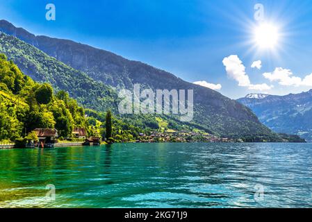 Clear transparent azure Lake Thun, Thunersee, Bern Switzerland Stock ...