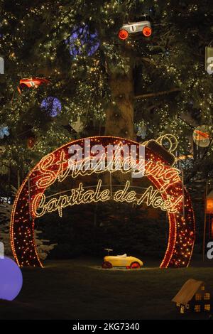 Strasbourg, France – December 9, 2017: Illuminated arch saying ...