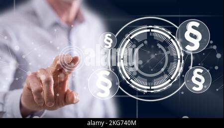 Man touching a regulation process concept on a touch screen with his ...
