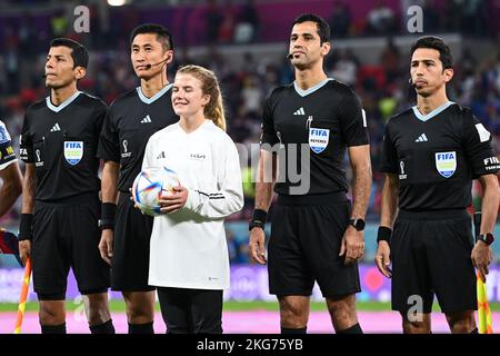 Chinese referee Ma Ning is serving as the fourth official in the 2022 ...