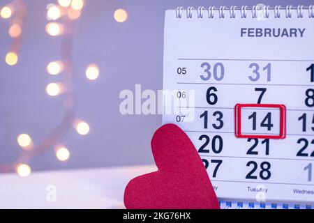 Calendar with the date February 14, a festive background for Valentine ...