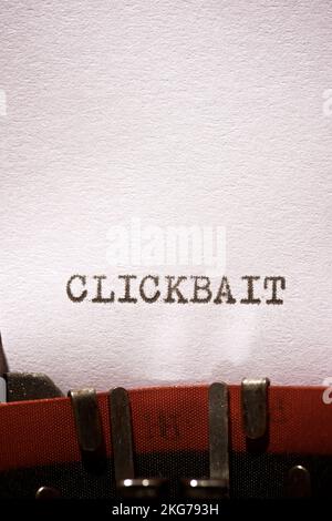 Clickbait word written with a typewriter Stock Photo - Alamy
