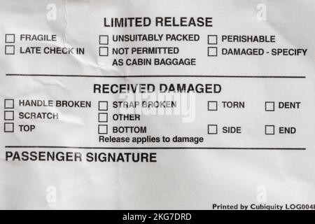 limited release - detail on reverse of BA British Airways luggage label ...