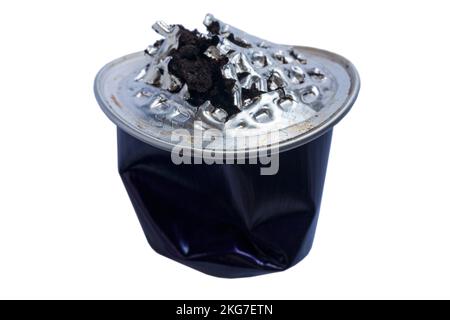 squashed coffee capsule used coffee pod isolated on white background ...