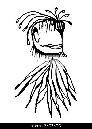 Side view weird monster drawing sketchy cartoon style illustration ...