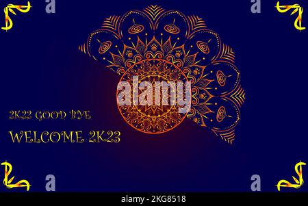 Welcome 2023 banner or poster with mandala art, happy new year 2023 ...