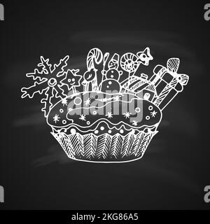 Chalk Drawing Artistic Christmas Doodle Icon. Jar with Christmas Tree ...