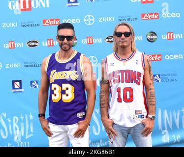 Emanuele Busnaghi aka Thema (L) and Francesco Stranges aka Strano (R) of Gemelli Diversi perform ...