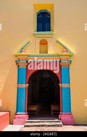 The colorfully painted Church of Our Lady of the Nativity or Nuestra ...