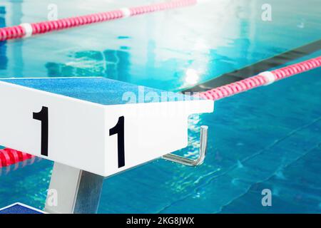 Starting table with numbers for diving in Olympic pool. Swimming pool ...