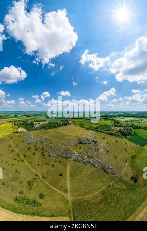 Aerial view to the Ofnet Caves on the border of the Ries Crater in ...