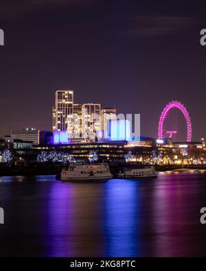 London Southbank at night showing an iconic London skyline including ...