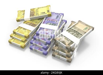 Bundle of 500 rupee note isolated on white background with clipping ...
