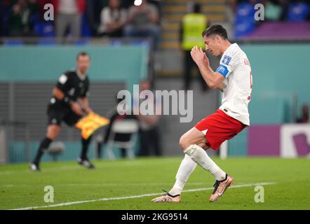 Robert Lewandowski of Poland reacts during the FIFA World Cup 2026 ...