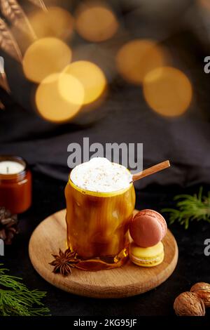 Aesthetics Viennese coffee with whipped cream, marshmallows, spices ...