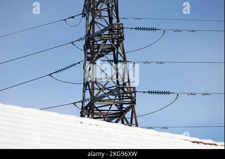 Seasonal weather, power lines nearby a high-voltage switchgear, after ...
