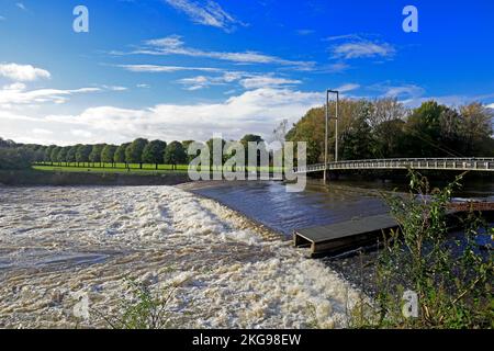 The river Taff at Blackweir bridge and salmon run after heavy rain ...
