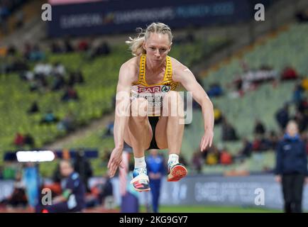 Neele Eckhardt participating in the long jump of the European Athletics ...