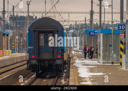 Krizanov station with passenger train in early winter cloudy day Stock ...
