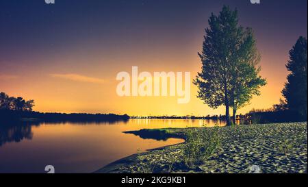 Night landscape on the Dnieper river, view of Vyshgorod city Stock ...