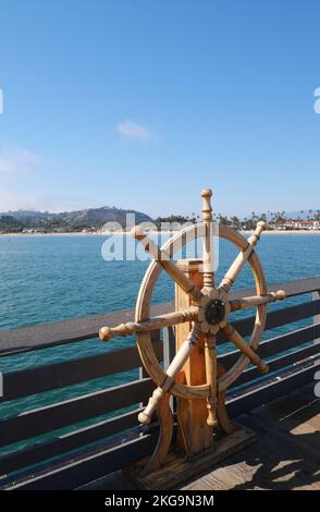 Antique ship steering wheel at Stearns Wharf in Santa Barbara ...