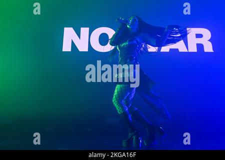 Sonya Tayurskaya of Little Big, a Russian rave band, performing live at ...