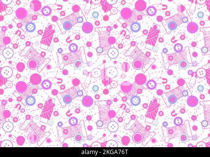 Cartoon sewing seamless buttons and scissors and pins pattern for ...